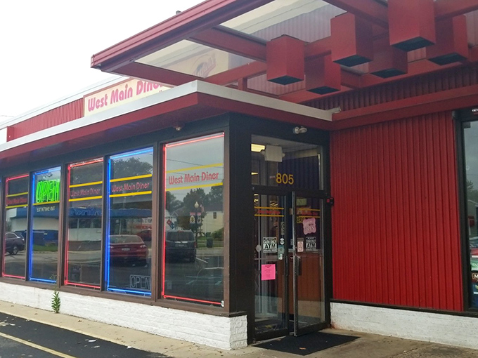 The bright red exterior of West Main Diner stands like a beacon of breakfast hope on Lansdale's main drag, promising comfort food salvation to hungry travelers.