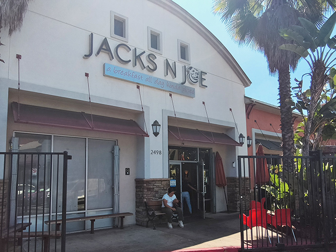 The unassuming exterior of Jacks N Joe promises no frills, just thrills for your taste buds. Palm trees included at no extra charge!