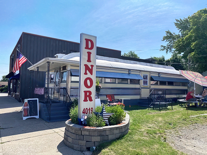 The classic stainless steel exterior of Lawrence Park Dinor stands proudly in Erie, where that unique spelling of "Dinor" is as local as lake effect snow.