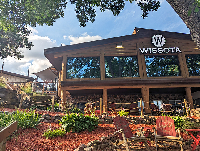 Perched above Lake Wissota like a timber-framed postcard, the restaurant's exterior promises rustic charm with a side of spectacular views.