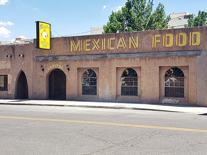 The adobe fa&ccedil;ade with "MEXICAN FOOD" in bold yellow letters isn't trying to impress anyone&mdash;it's too busy perfecting what's inside instead.