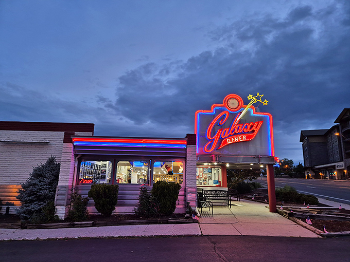 That neon sign isn't just advertising&mdash;it's a beacon of hope for hungry travelers on Route 66. Pure roadside Americana at its finest. 