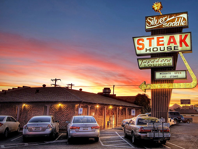 That retro sign isn't just nostalgic decoration &ndash; it's a beacon guiding hungry souls to beef nirvana.