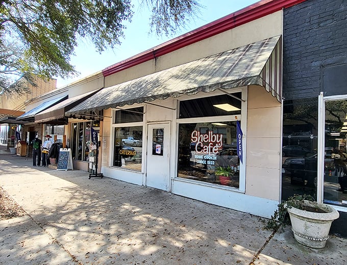 The unassuming storefront of Shelby Cafe, where culinary magic happens behind a modest facade. Like finding Shakespeare performing in your neighbor's garage.
