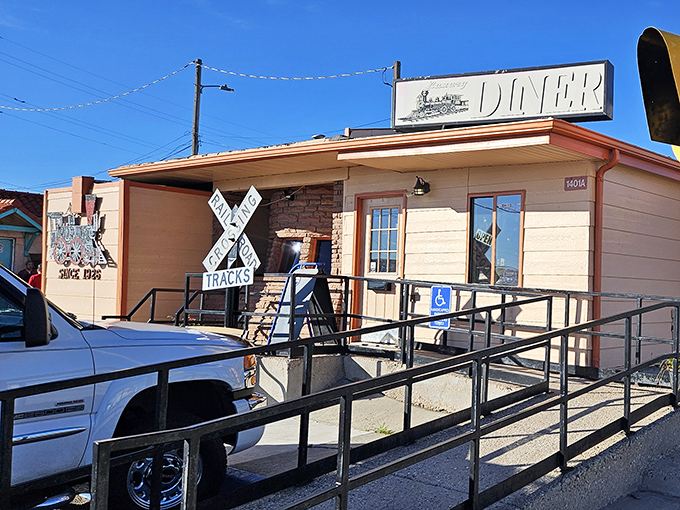 The locomotive silhouette announces your arrival at breakfast paradise. This isn't just a diner&mdash;it's a piece of Wyoming railroad history serving eggs.