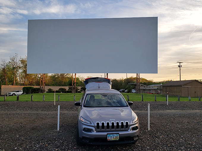 The perfect front-row spot at Aut-O-Rama, where your car becomes the best seat in the house and the massive screen awaits the evening's entertainment.