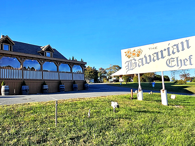 That iconic sign beckons hungry travelers like a siren song, promising authentic German delights just off the highway.
