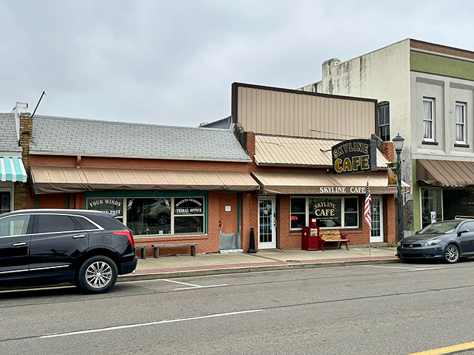 Downtown Mena's culinary cornerstone stands proudly with its vintage signage and welcoming red bench&mdash;a postcard-perfect slice of Americana.