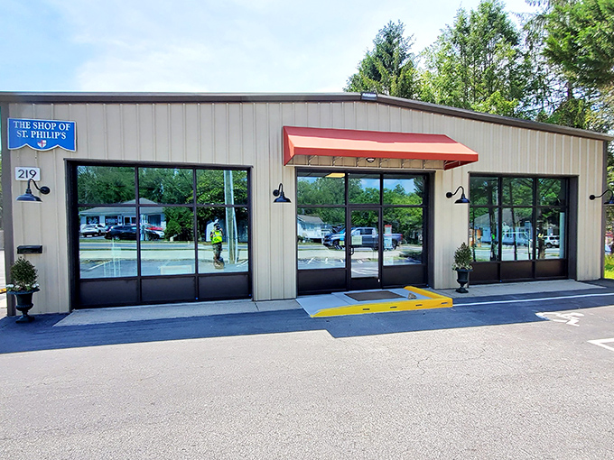 The unassuming exterior of The Shop of St. Philips in Brevard hides a treasure trove within. Like finding a five-star restaurant in a strip mall!