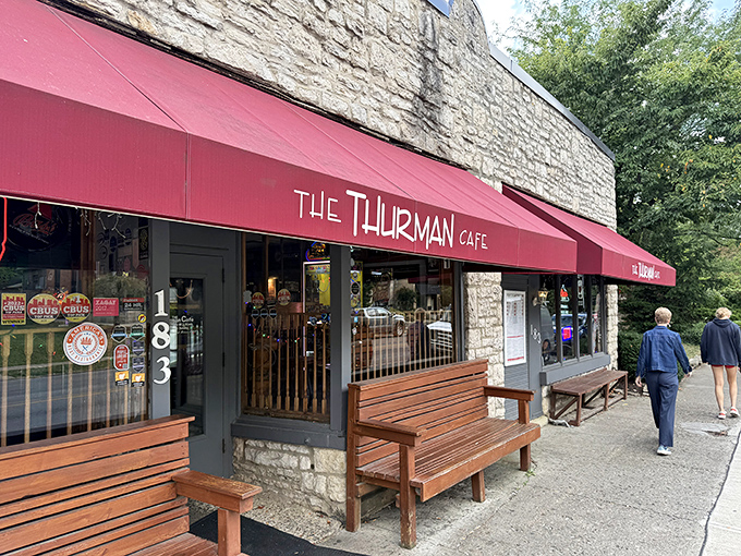 The iconic red awning of The Thurman Cafe beckons hungry pilgrims to Columbus' German Village like a meaty lighthouse guiding ships to shore.