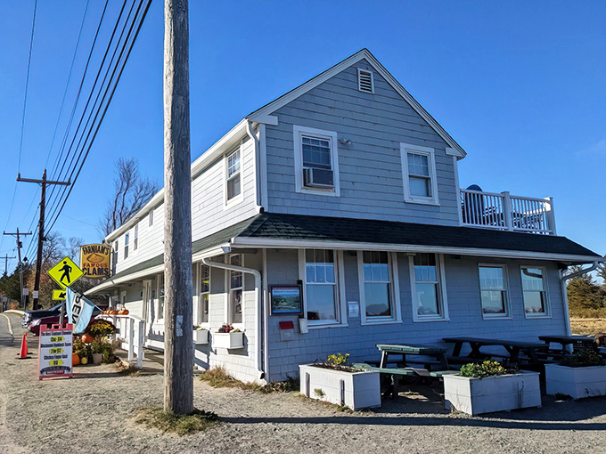 The unassuming blue exterior of J.T. Farnham's stands like a beacon for seafood pilgrims. No fancy frills, just the promise of fried perfection inside.