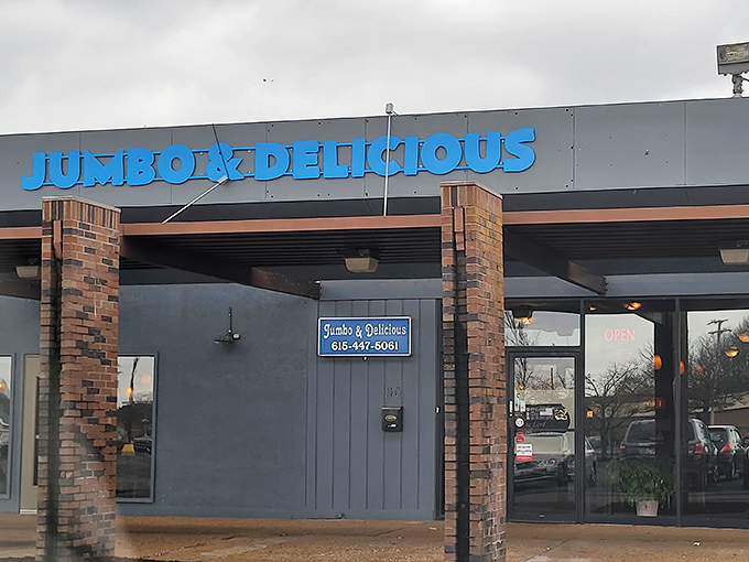 The turquoise sign beckons like a neon promise of comfort food nirvana. No pretension here, just the honest declaration of what awaits inside.