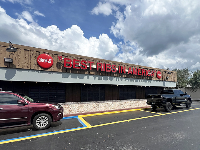 That sign isn't kidding around! Michelbob's bold claim of "Best Ribs in America" sets expectations sky-high before you even park your car.