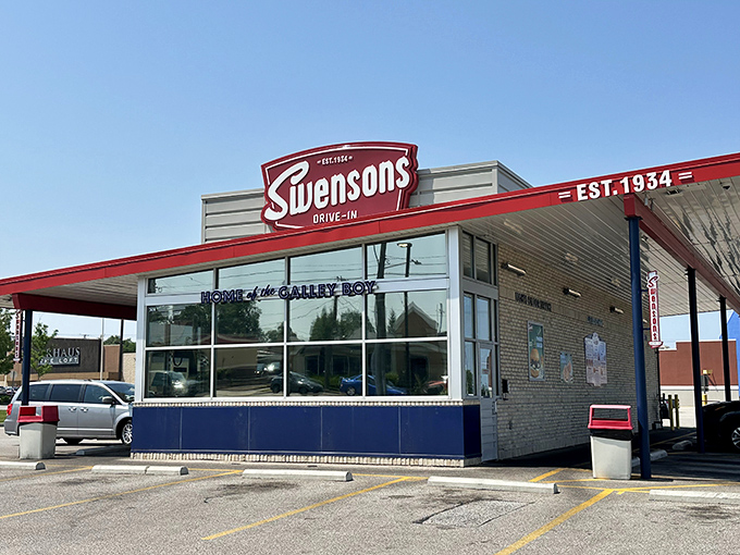 The iconic red and white Swensons sign stands like a beacon of burger hope against the Ohio sky. Nostalgia never tasted so good.