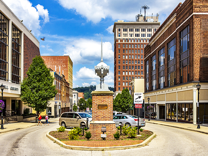 Downtown Huntington's skyline stands proudly like a miniature metropolis that forgot to stop growing. Historic brick buildings frame a scene that's equal parts charm and ambition.