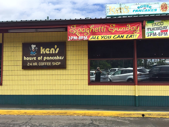 The cheerful yellow exterior announces not just a restaurant, but a 24-hour institution. Spaghetti Sunday and Taco Tuesday? Ken's doesn't just do breakfast &ndash; it's an around-the-clock culinary adventure.