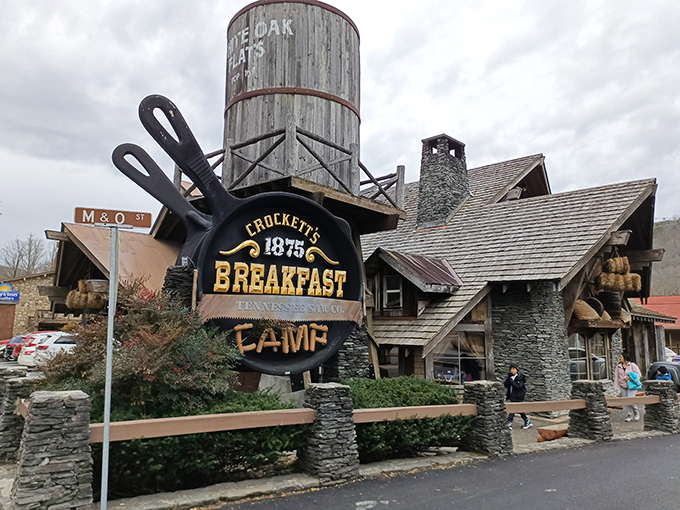That giant cast iron skillet sign isn't just decoration&mdash;it's a promise of the hearty, soul-satisfying breakfast that awaits inside this Gatlinburg landmark.