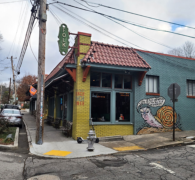 The teal and yellow building with its whimsical snail mural isn't just eye-catching&mdash;it's a beacon for hungry Atlantans seeking breakfast nirvana in Inman Park.