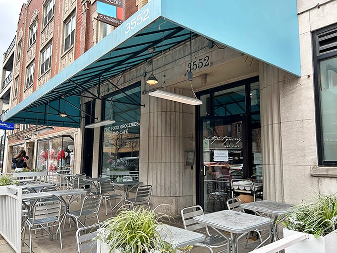 The blue awning beckons like a culinary lighthouse on Southport Avenue, promising refuge for the breakfast-obsessed and pancake pilgrims alike.