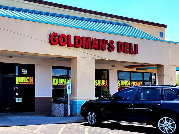 The bright red Goldman's Deli sign beckons like a lighthouse for the sandwich-starved, promising delicious refuge from the Arizona heat.