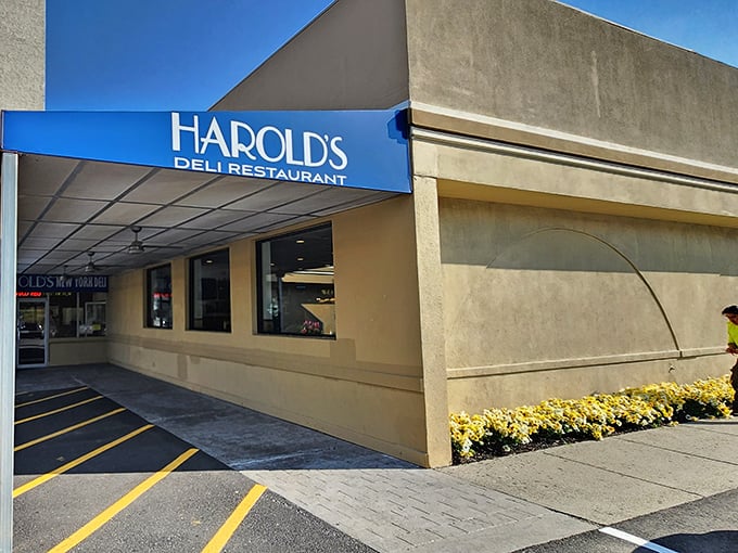 The unassuming exterior of Harold's New York Deli &ndash; where sandwich dreams come true and portion control goes to die.