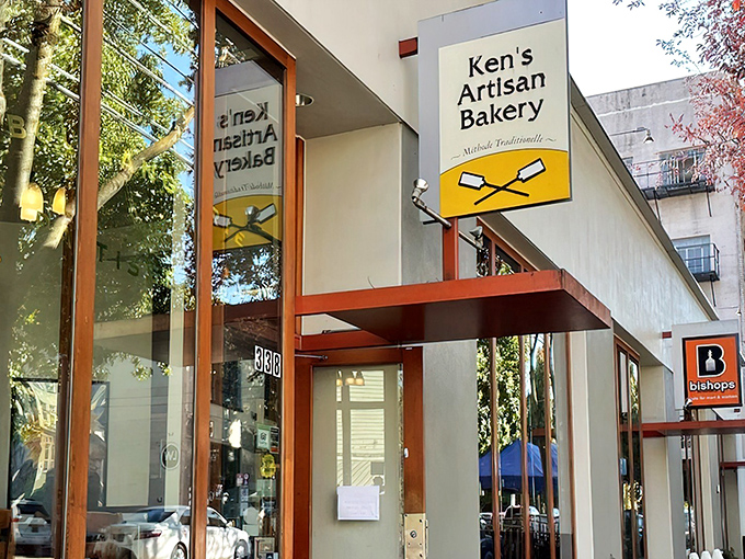 From another angle, Ken's modern exterior blends seamlessly into Portland's Northwest District. Like finding a Michelin-starred restaurant disguised as your neighbor's house.