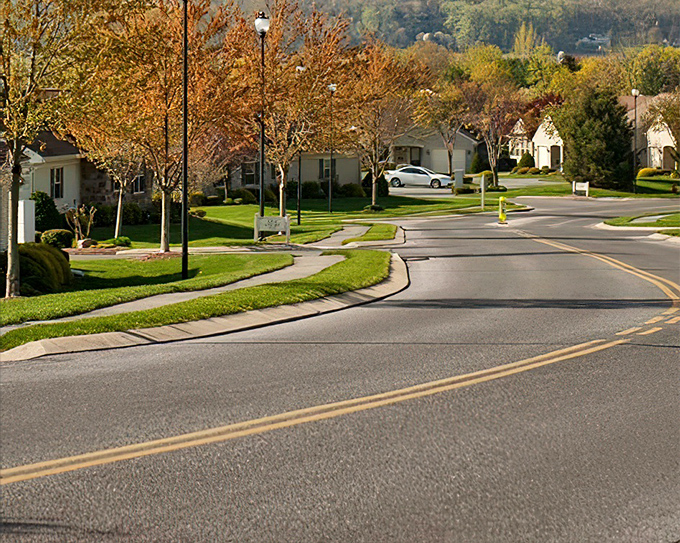 Fall foliage frames the neighborhood streets like nature's own welcome committee, no membership fees required.