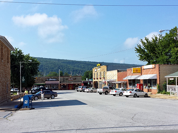 Downtown Mountain Home basks in Ozark sunshine, where brick storefronts and mountain views create the perfect small-town tableau.