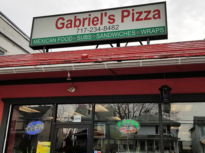 The iconic red sign beckons hungry Harrisburg locals like a pizza lighthouse. Gabriel's modest exterior hides culinary treasures waiting to be discovered.