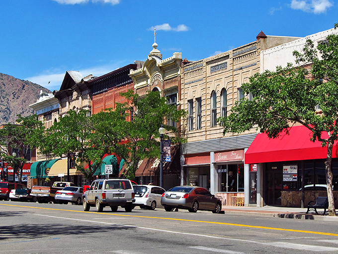 Historic storefronts with colorful awnings line downtown Ca&ntilde;on City, where window shopping doesn't require a second mortgage.