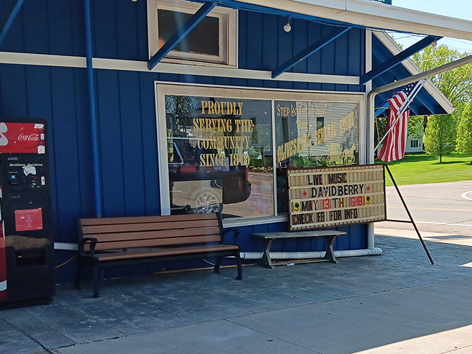 That cheerful blue exterior practically waves hello, promising the kind of comfort food that makes detours absolutely worth it.