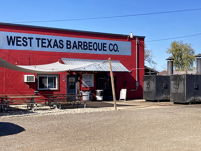A humble red building that houses barbecue greatness. Those smokers aren't just for show&mdash;they're working overtime to create edible masterpieces.