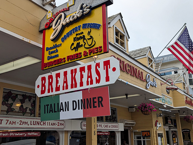 The sunshine-yellow facade of Original Jack's Country Kitchen beckons like a breakfast beacon on Catalina Avenue, promising culinary treasures worth crossing an ocean for.