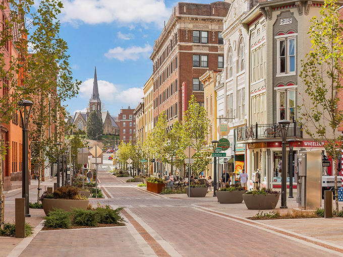 Baltimore Street's pedestrian mall showcases Cumberland's architectural splendor, where Victorian facades stand like well-dressed gentlemen at a bygone-era ball.