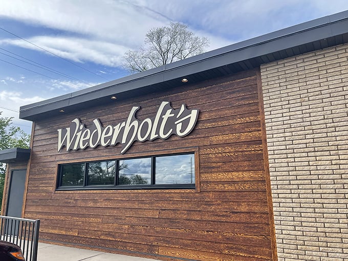 The warm wooden facade of Wiederholt's welcomes you like an old friend who's been saving your favorite table. Classic Midwestern charm at its finest.