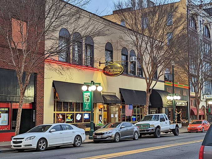 Downtown Hot Springs provides the perfect backdrop for this steakhouse gem, where the promise of a perfect ribeye waits just beyond those black awnings.