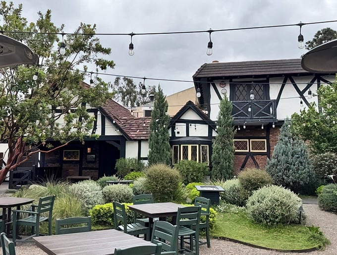 The storybook Tudor exterior of Tam O'Shanter looks like it was plucked from a Scottish village and dropped into Los Angeles. Outdoor dining with charm to spare!