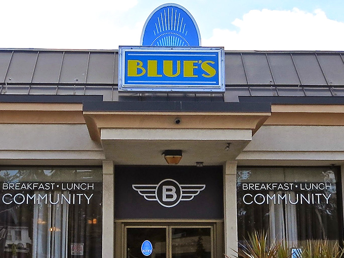 The iconic blue sign beckons breakfast enthusiasts like a lighthouse guiding hungry sailors to shore. Blue's Egg promises morning magic in Milwaukee.