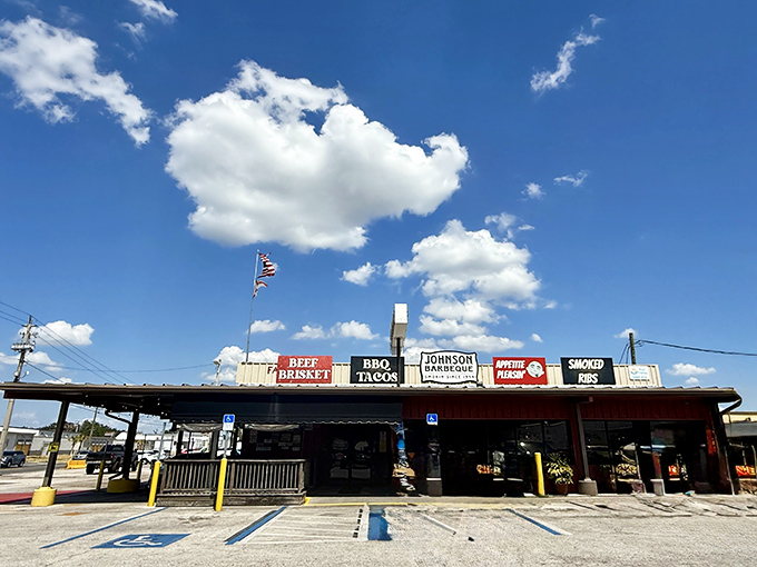 Blue skies and BBQ signs&mdash;a match made in Florida heaven. The straightforward menu board tells you exactly what you're in for: smoky, delicious simplicity.