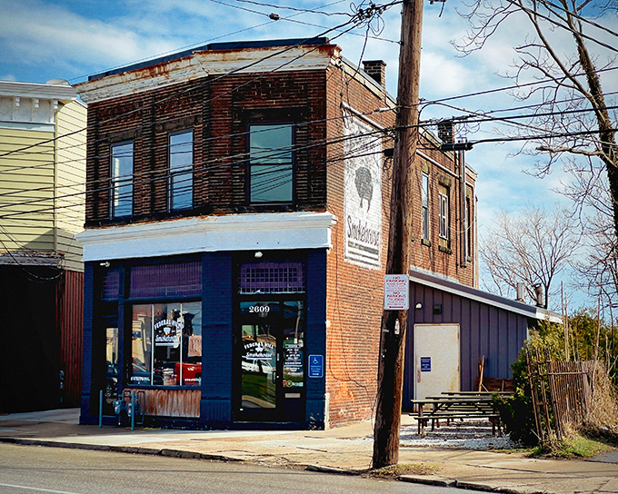From another angle, this modest corner building in Erie has become a pilgrimage site for serious barbecue devotees. No flash, all substance.