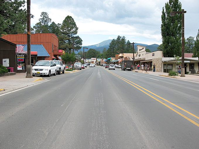 Midtown Ruidoso stretches before you like a Western movie set, with Sierra Blanca mountain keeping watch in the background.