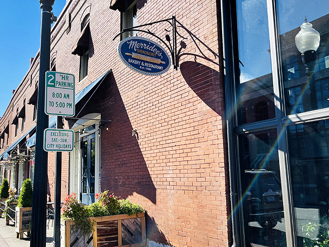 The iconic blue awning of Merridee's beckons like a lighthouse for the hungry navigator on Franklin's Main Street. Resistance is futile.