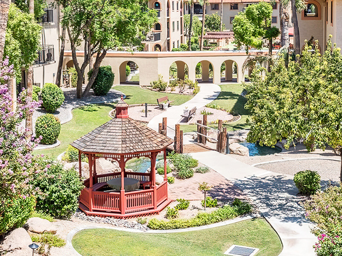 The Spanish-Mediterranean architecture creates a resort-like atmosphere where retirement feels more like a permanent vacation than a life stage.