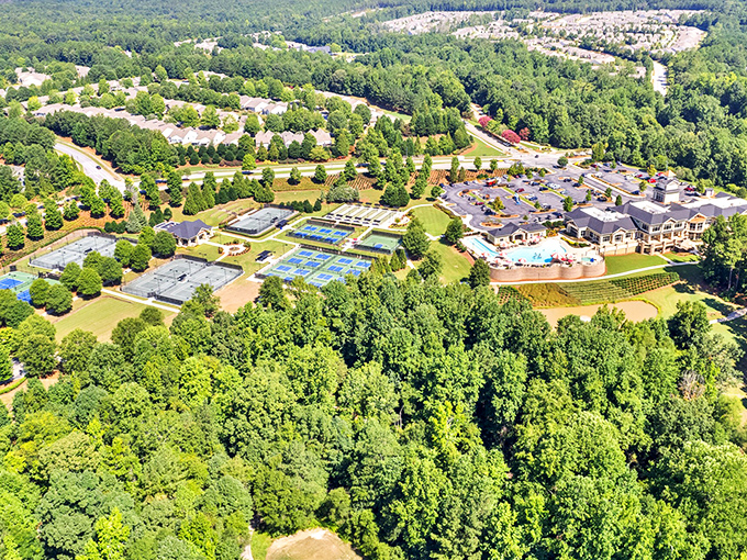 A bird's-eye view reveals the community's true scale&mdash;like a perfectly planned small town where everyone happens to have excellent taste.