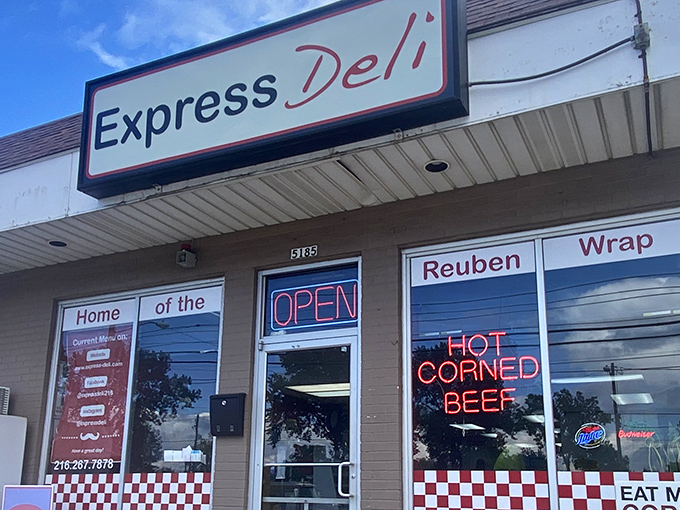 The unassuming storefront that houses sandwich greatness. That red and white checkered trim isn't just decoration&mdash;it's a bat signal for sandwich lovers everywhere.
