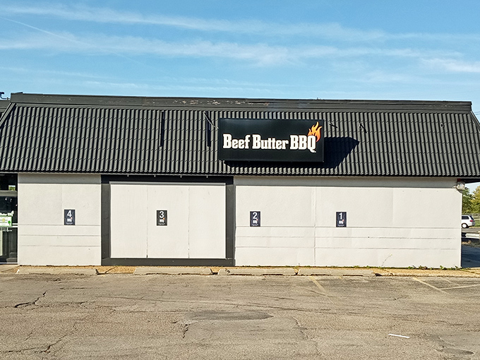 Another angle reveals the no-nonsense charm that serious barbecue joints wear like a badge of honor.