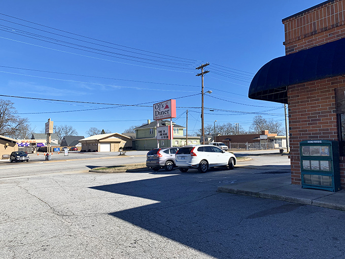 Another angle of OJ's, proving that good things come in unassuming packages with plenty of parking.