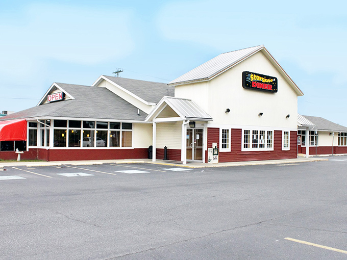 The red and white exterior of Stargate Diner stands like a beacon of breakfast hope along Seaford's roadside, promising cosmic comfort in every bite.