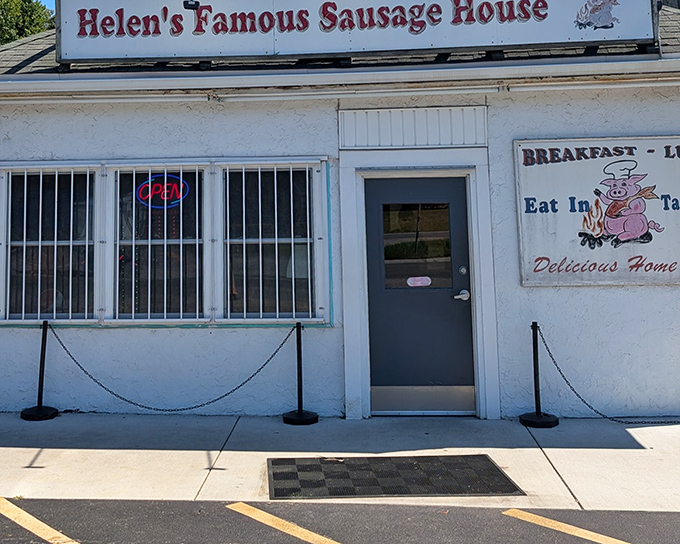 Helen's Famous Sausage House stands proudly along Route 13, its unassuming white exterior hiding culinary treasures that have Delaware residents lining up before dawn.
