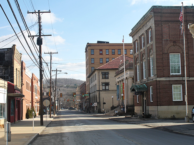 Downtown Punxsutawney captures that perfect small-town America vibe where the tallest things in sight are utility poles and community spirit.